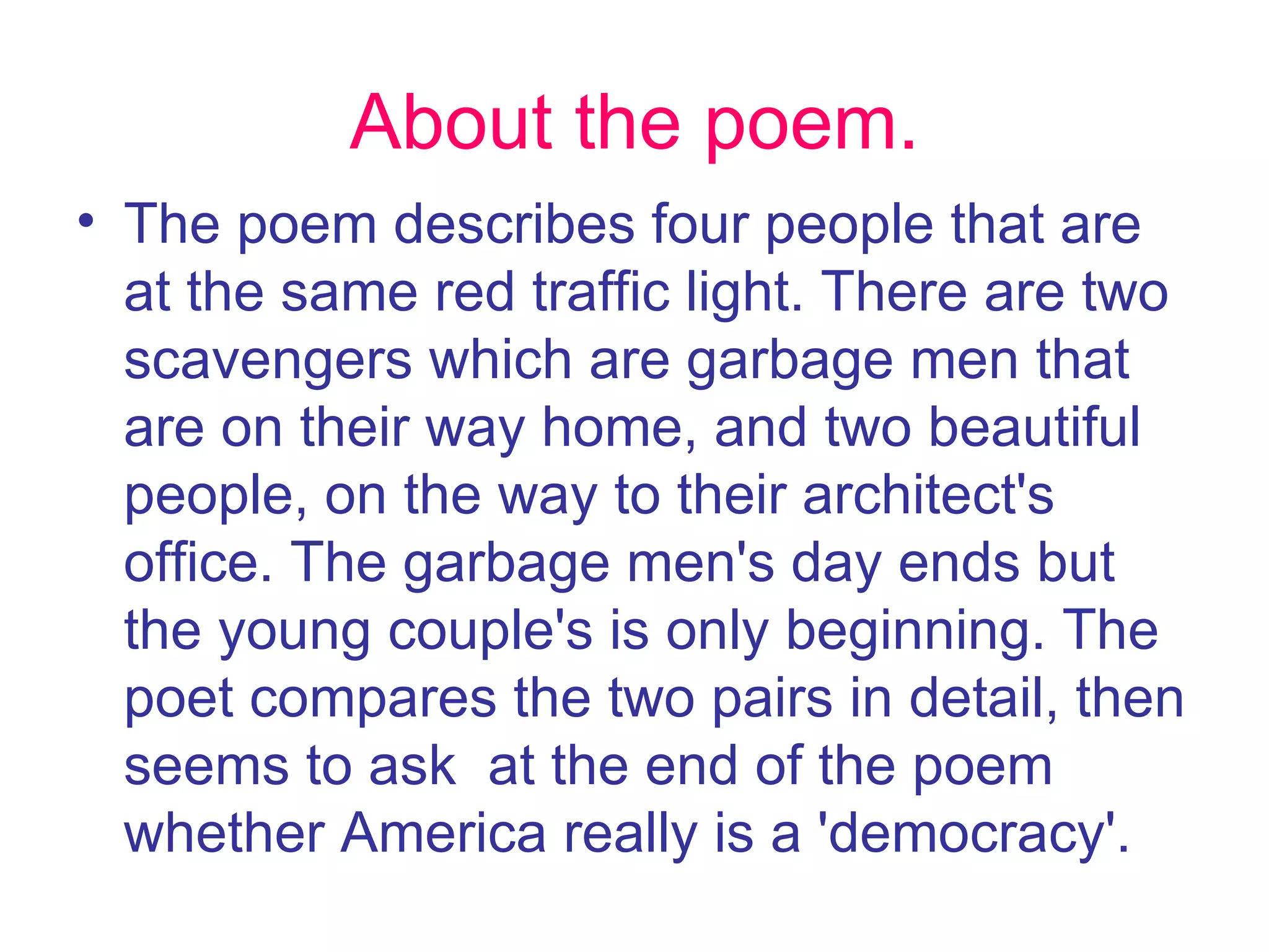 Two scavengers in a truck claire w | PPT | Poetry | Books and Literature