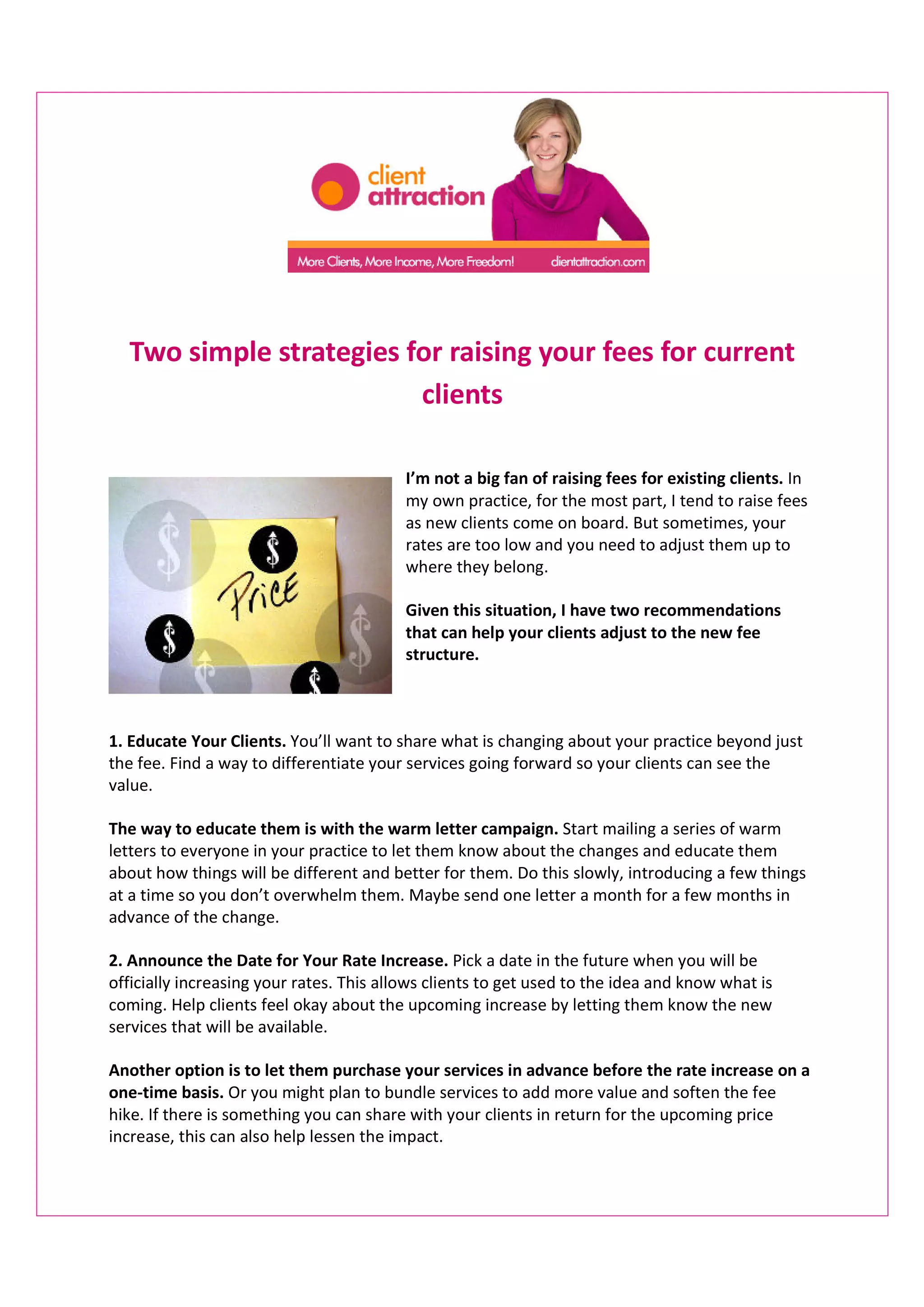 Two simple strategies for raising your fees for current clients | PDF