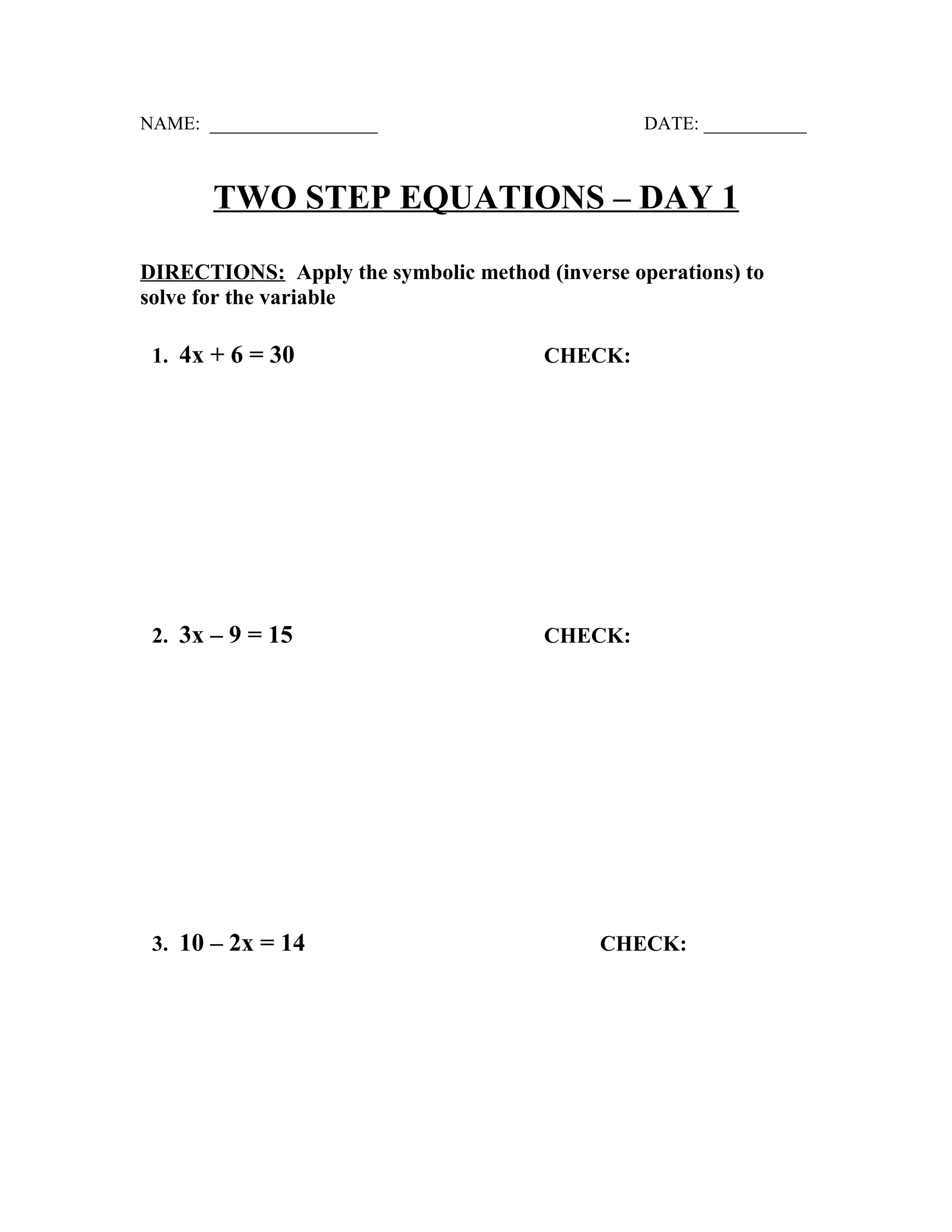 Two step equations day 1 | DOC