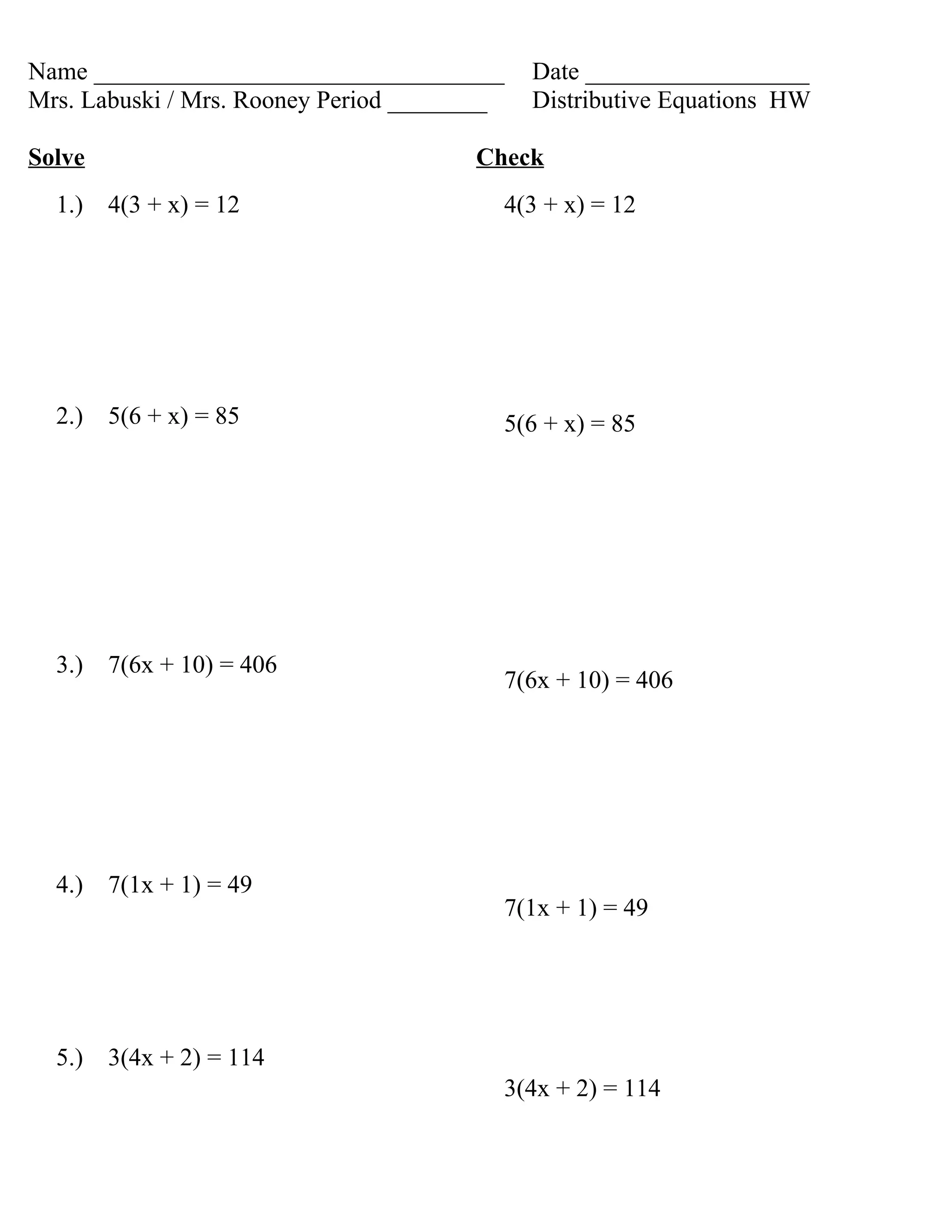 Two step equations distributive | DOC