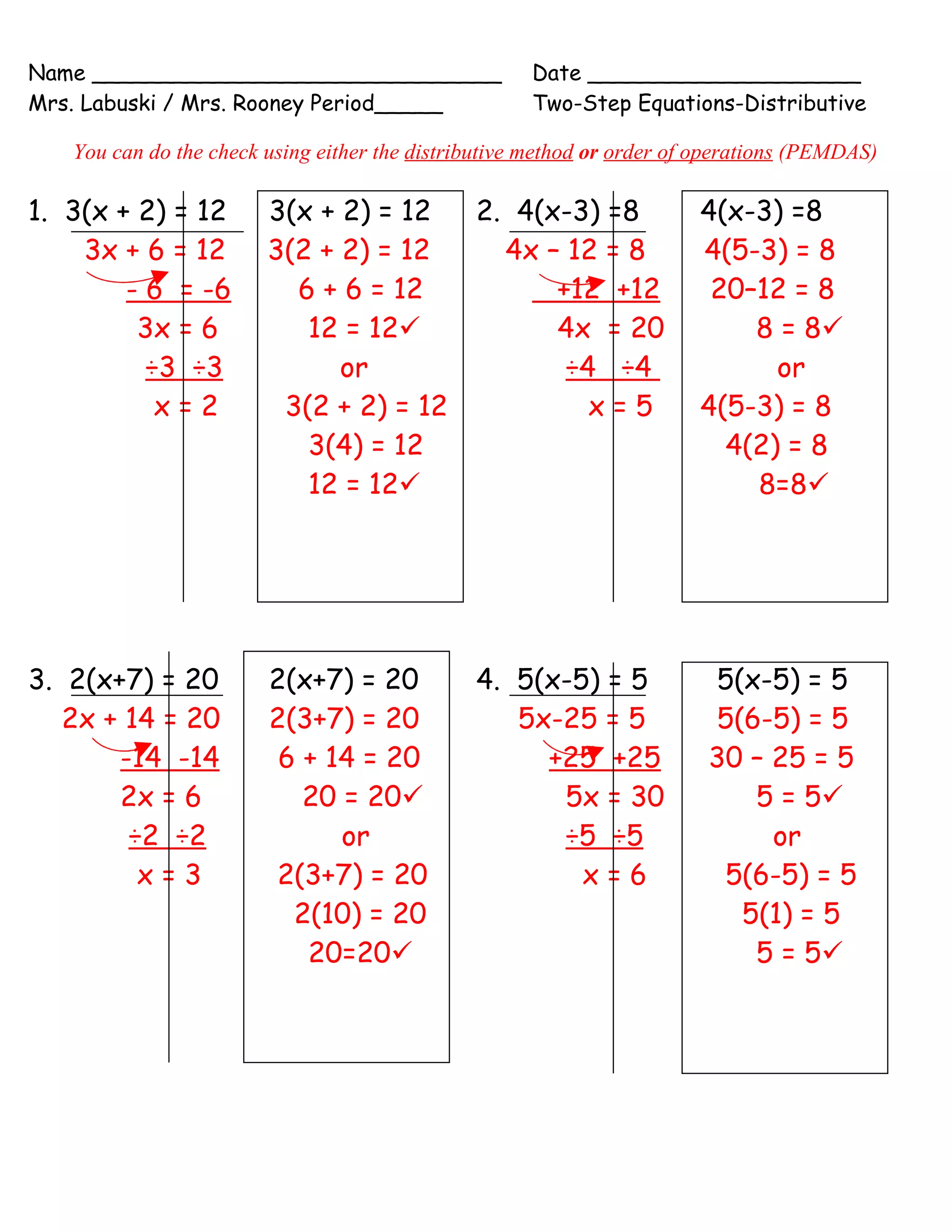 Two step equations distributive | DOC