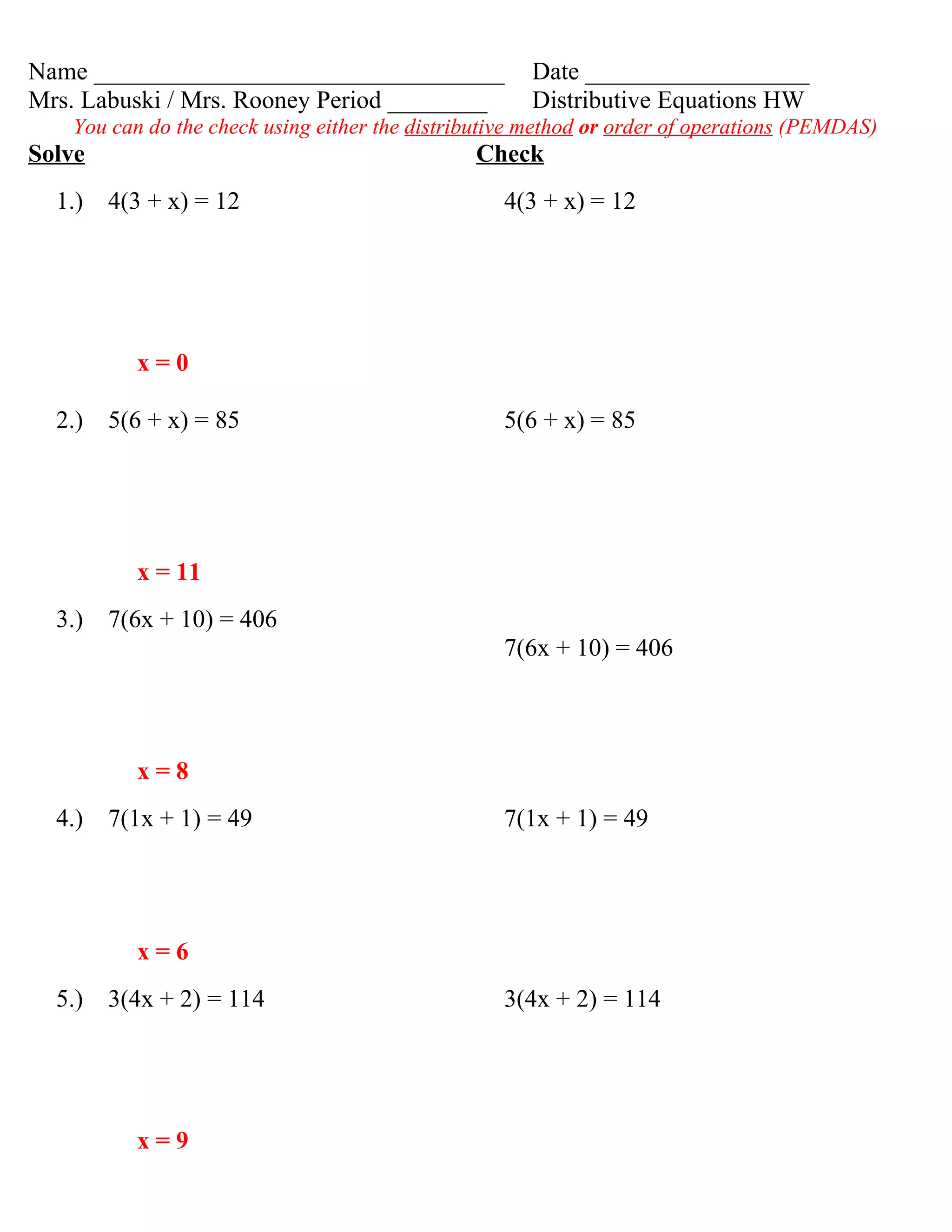 Two step equations distributive | DOC
