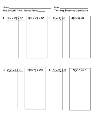 Two step equations distributive | DOC
