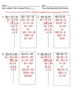 Two step equations distributive | DOC