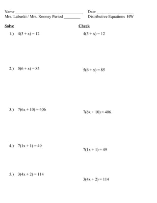 Two step equations distributive | PDF