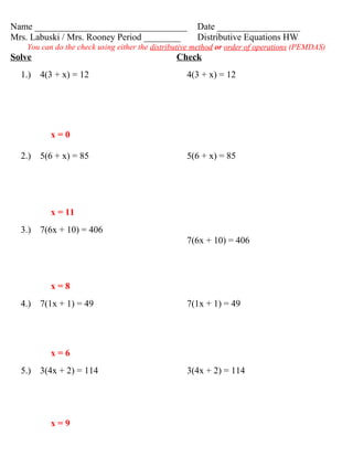 Two step equations distributive | DOC