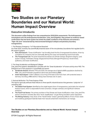 Two Studies on Planetary Boundaries and our Natural World: Human Impact ...