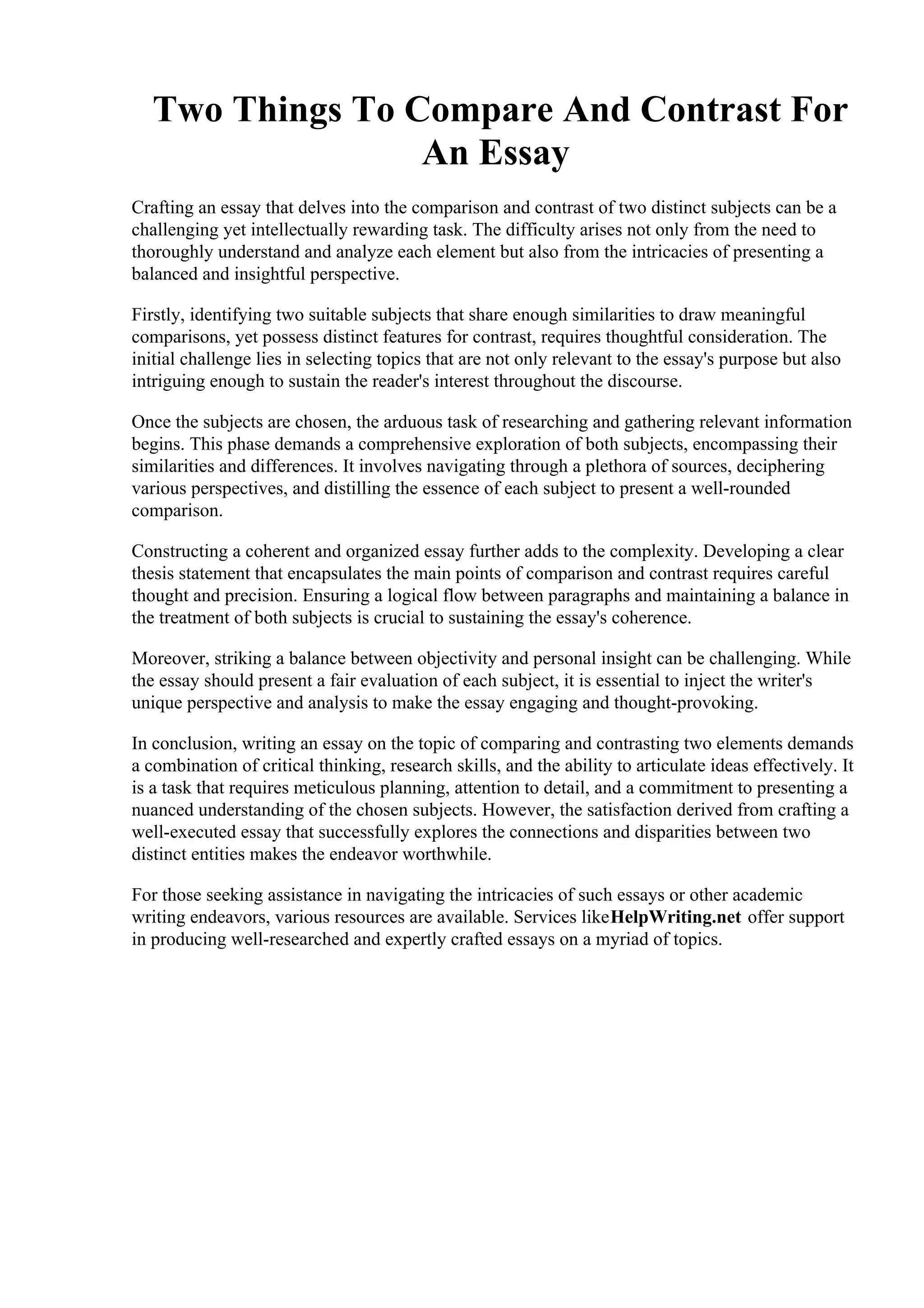 Two Things To Compare And Contrast For An Essay | PDF