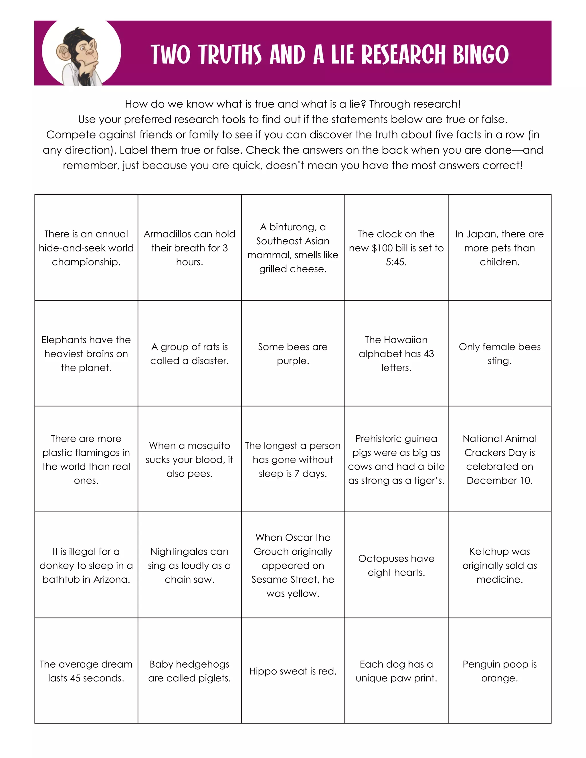 Two Truths and a Lie BINGO | PDF