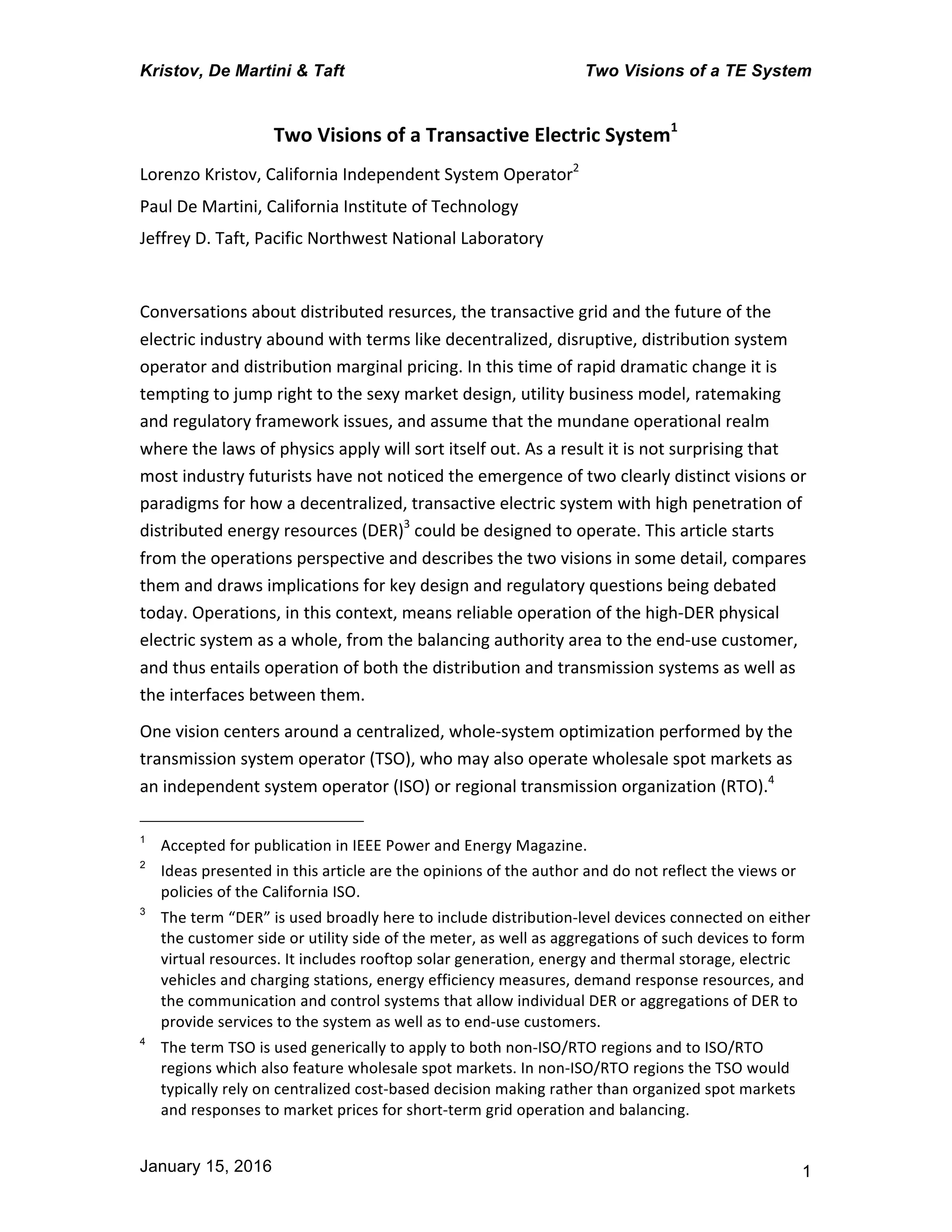 Two Visions of a Transactive Electric System | PDF