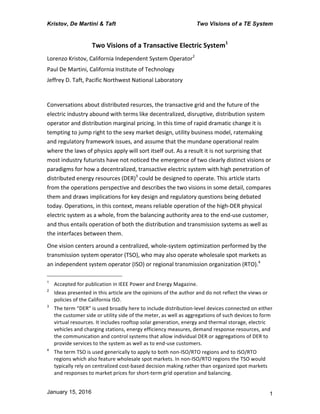 Two Visions of a Transactive Electric System | PDF