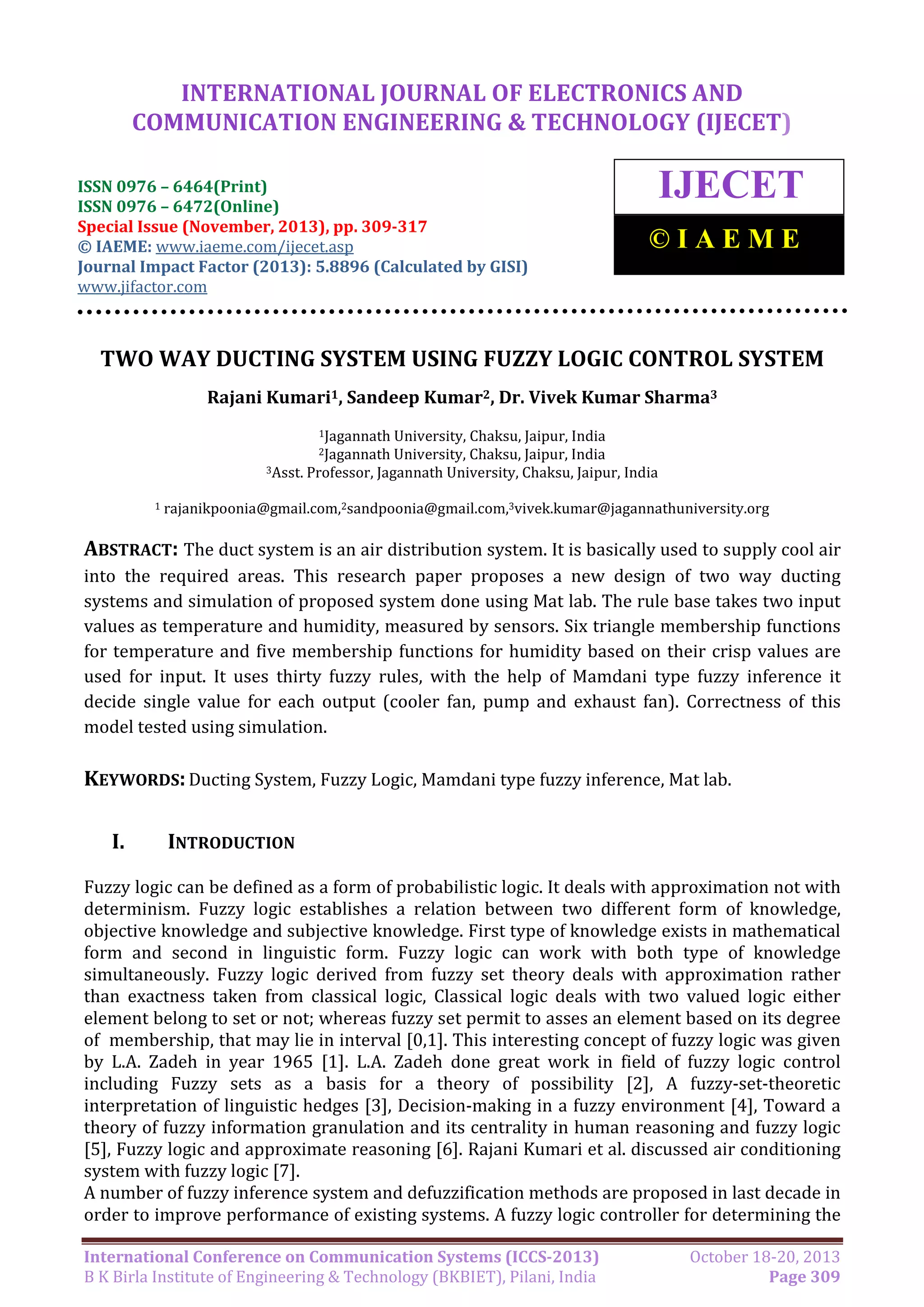 Two Way Ducting System Using Fuzzy Logic Control System Pdf 
