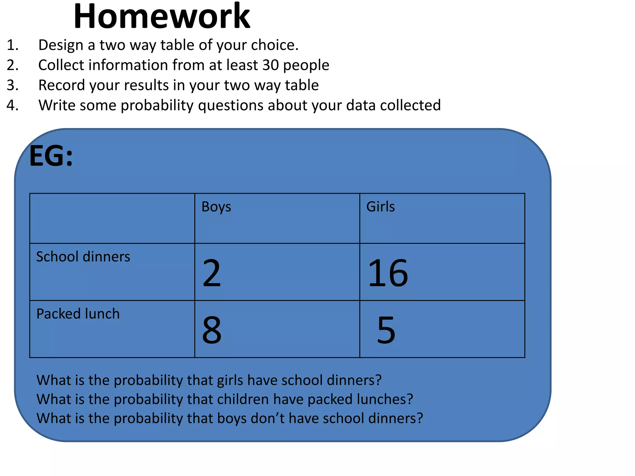 Two way table group work and probability | PPTX | Homework and Study ...