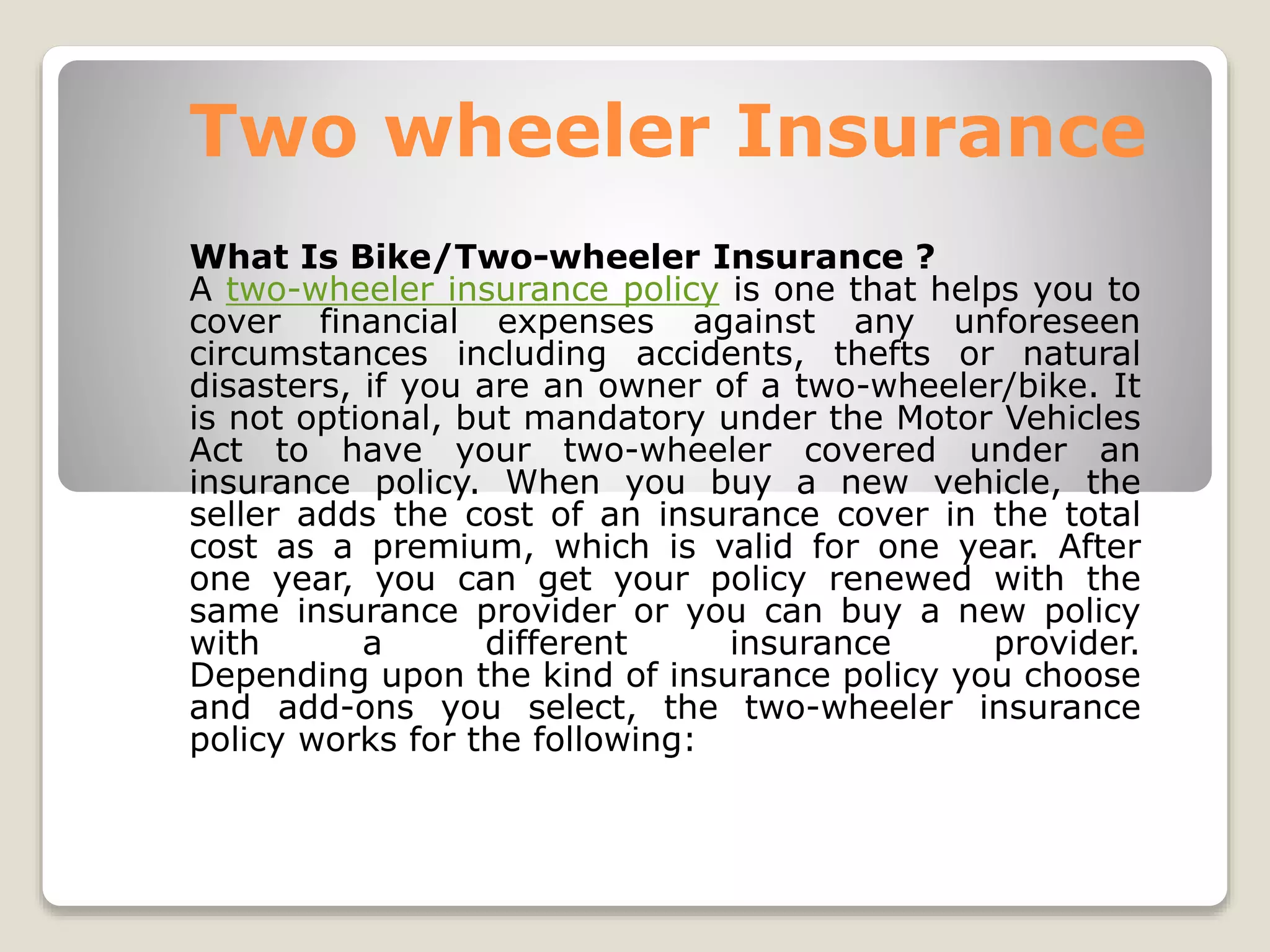 Two wheeler insurance | PPTX