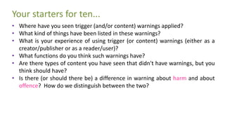 Trigger warnings workshop | PPTX