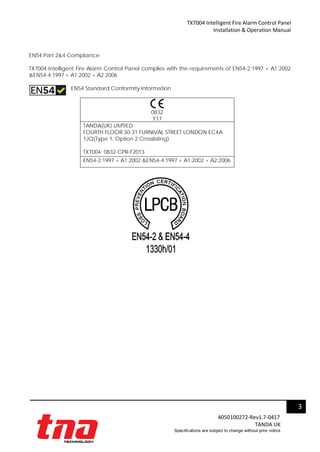 Tx7004 fire alarm control panel | PDF