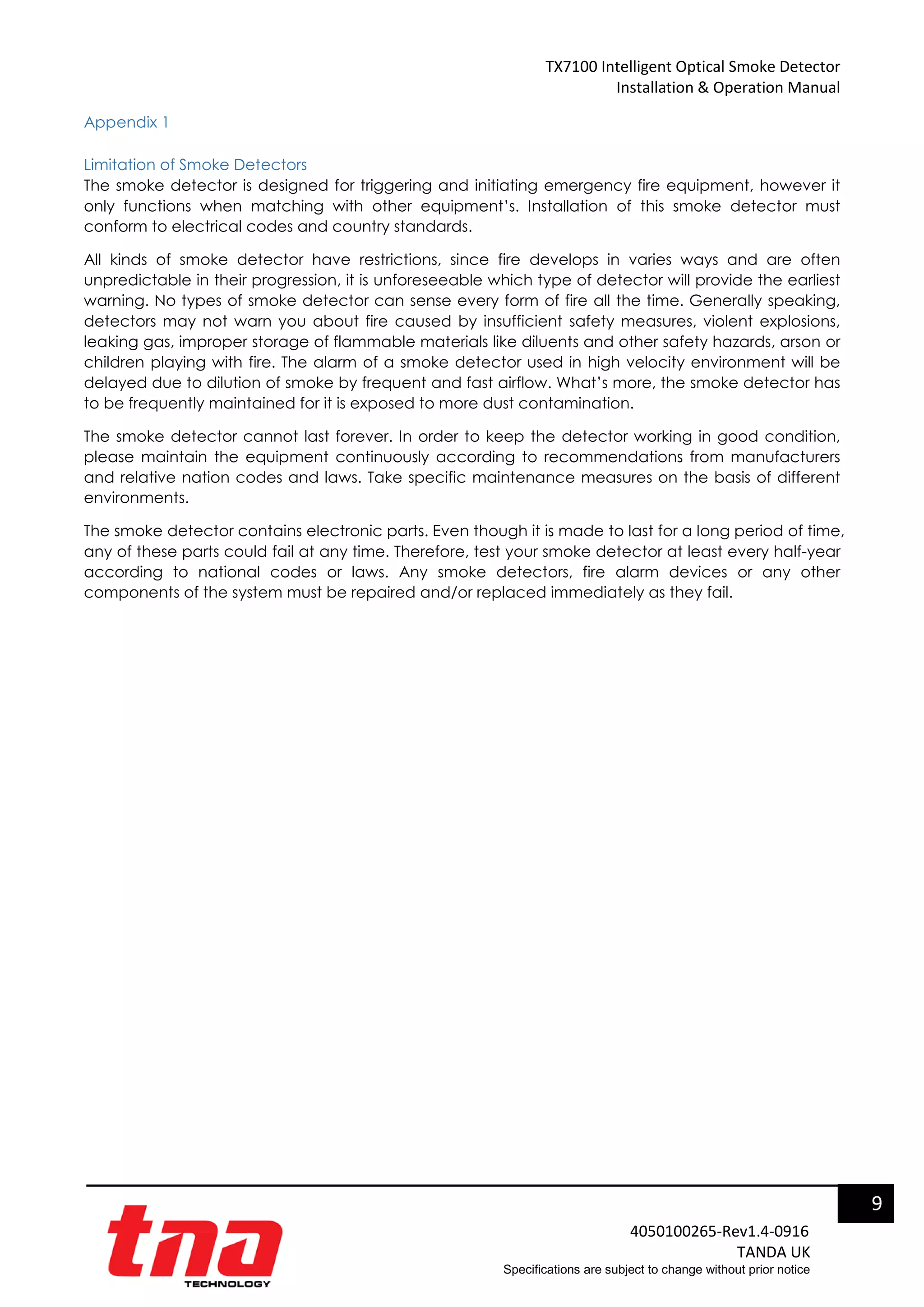 Tx7100 smoke detector | PDF