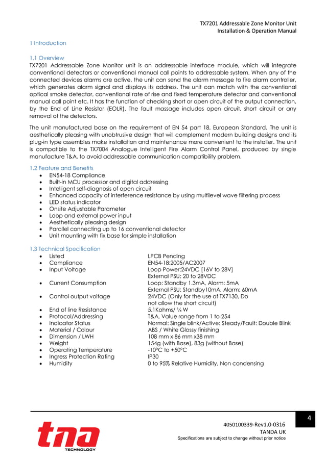 Tx7201 zone monitor module | PDF