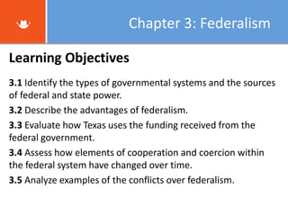 Texas Government Chapter 3 - Federalism Fall 2019 Professor Seymour | PPTX