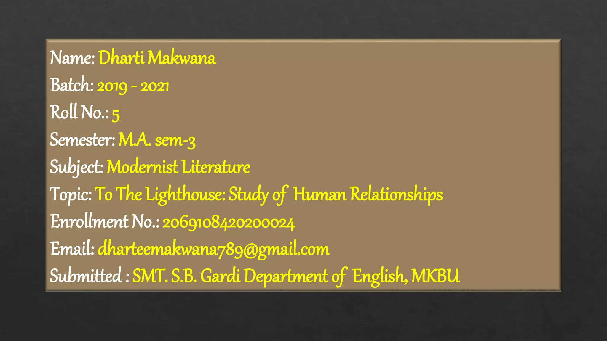 To the Lighthouse: Study of Human Relationship | PPTX