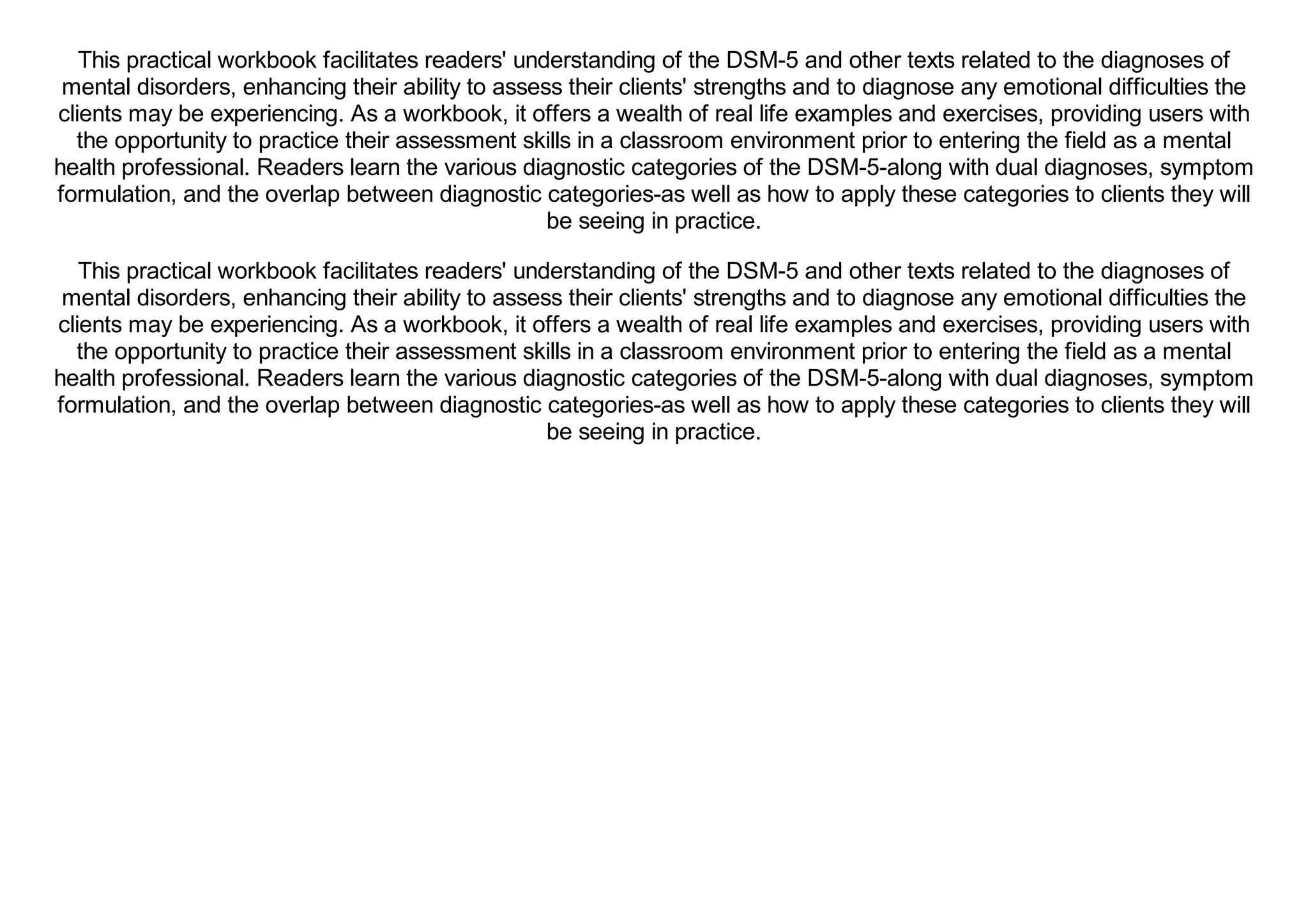 [PDF] Clinical Assessment Workbook: Balancing Strengths and Differential Diagnosis | PDF