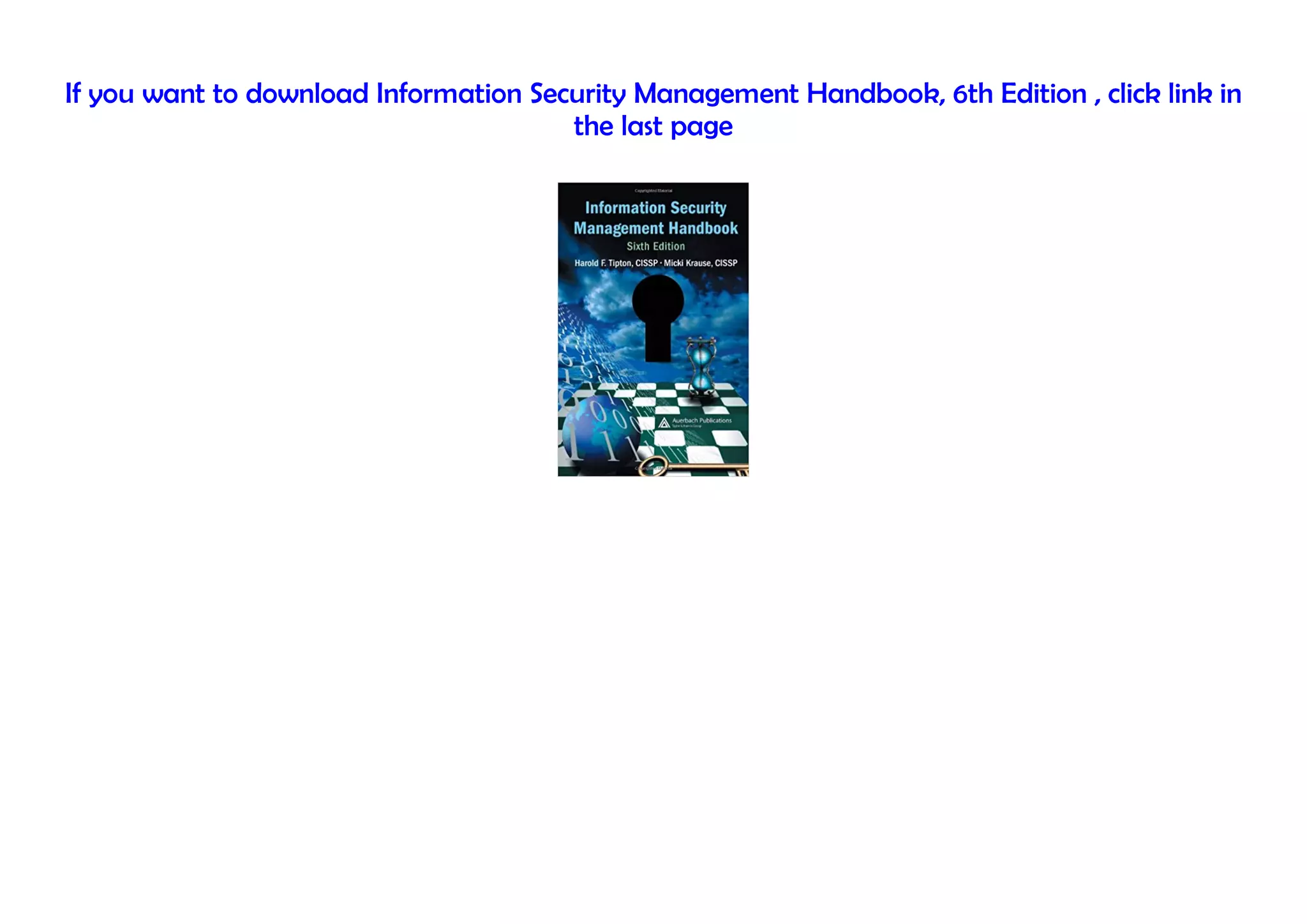 [PDF] Information Security Management Handbook, 6th Edition | PDF