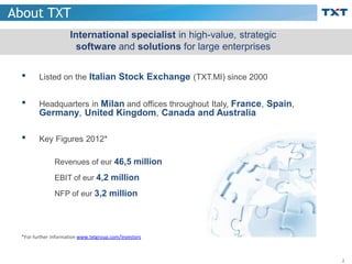 TXT NEXT, a Division of TXT e-solutions | PPT