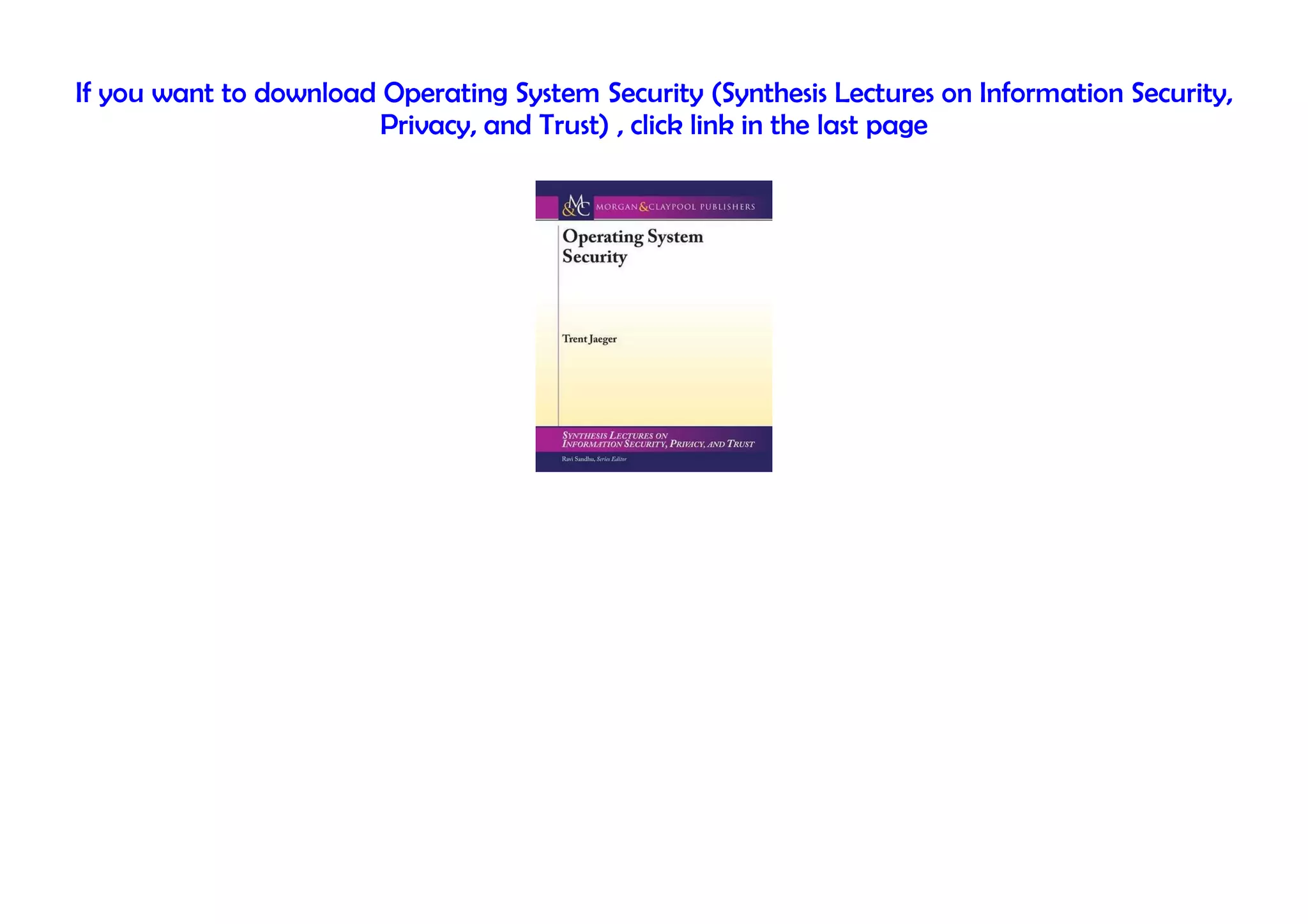 [#PDF~] Operating System Security (Synthesis Lectures on Information ...