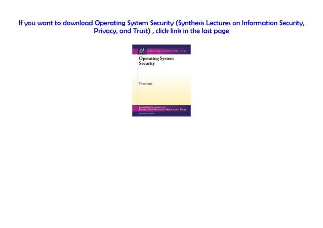 Pdf~ Operating System Security Synthesis Lectures On Information Security Privacy And