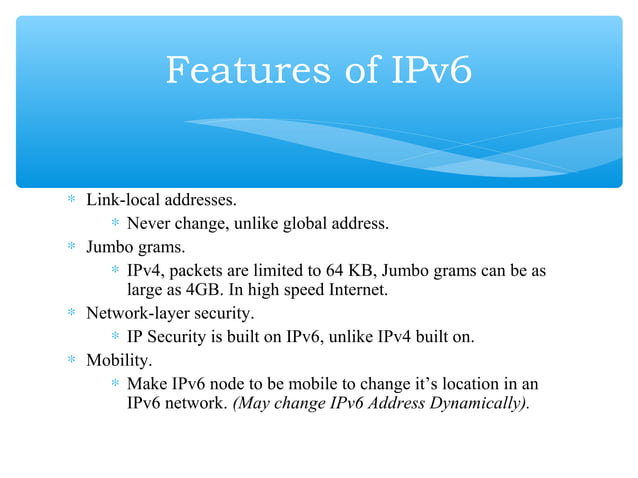 IPv6 next generation protocol | PPT | Computer Networking | Computing