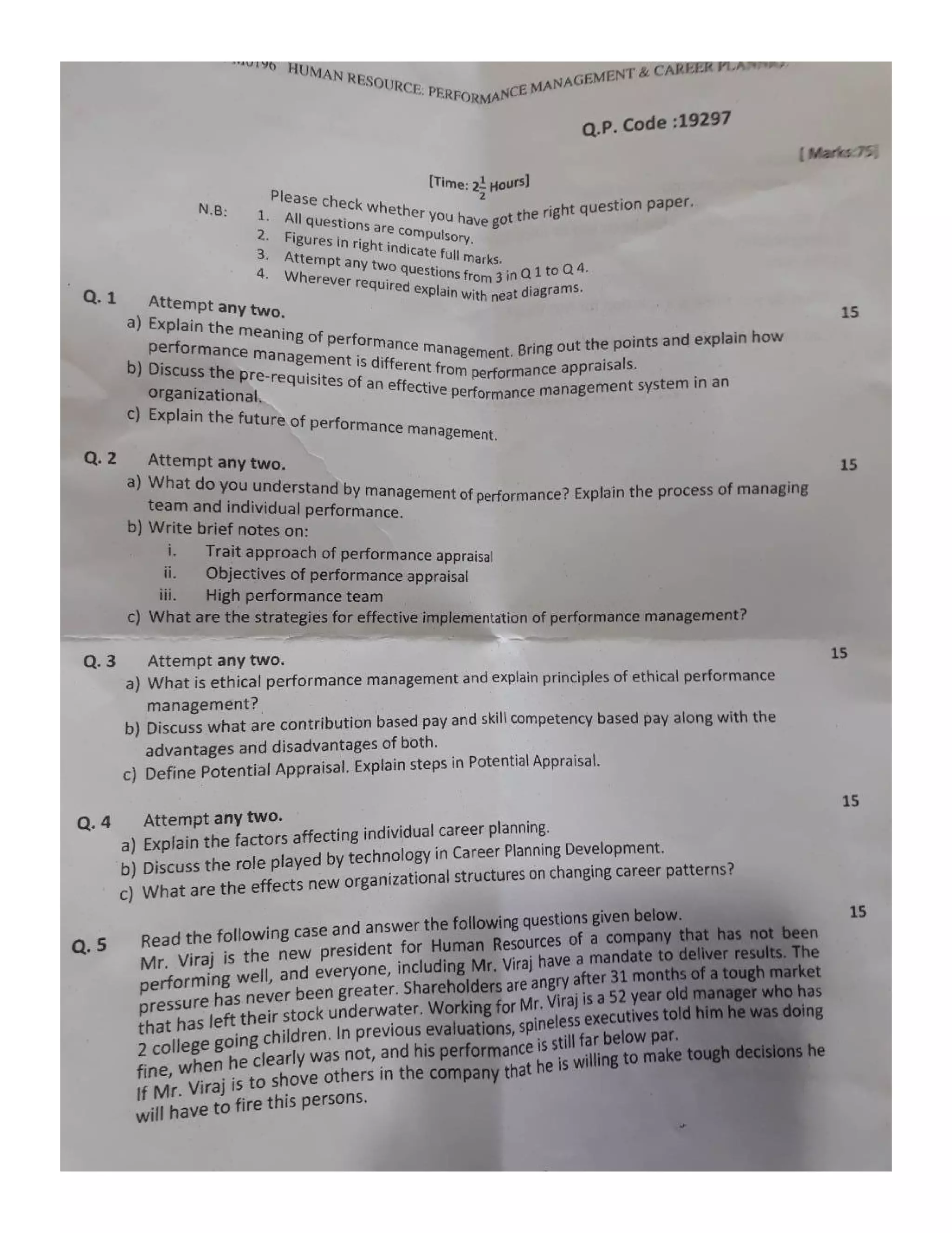 TYBMS SEM - 5 NOVEMBER 2017-18 - (HUMAN RESOURCE) Question papers | PDF