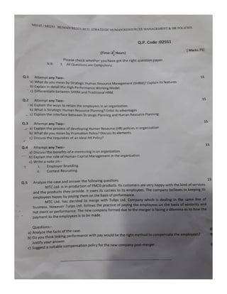 TYBMS SEM - 5 NOVEMBER 2017-18 - (HUMAN RESOURCE) Question papers | PDF