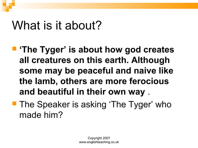 Tyger By William Blake | PPT