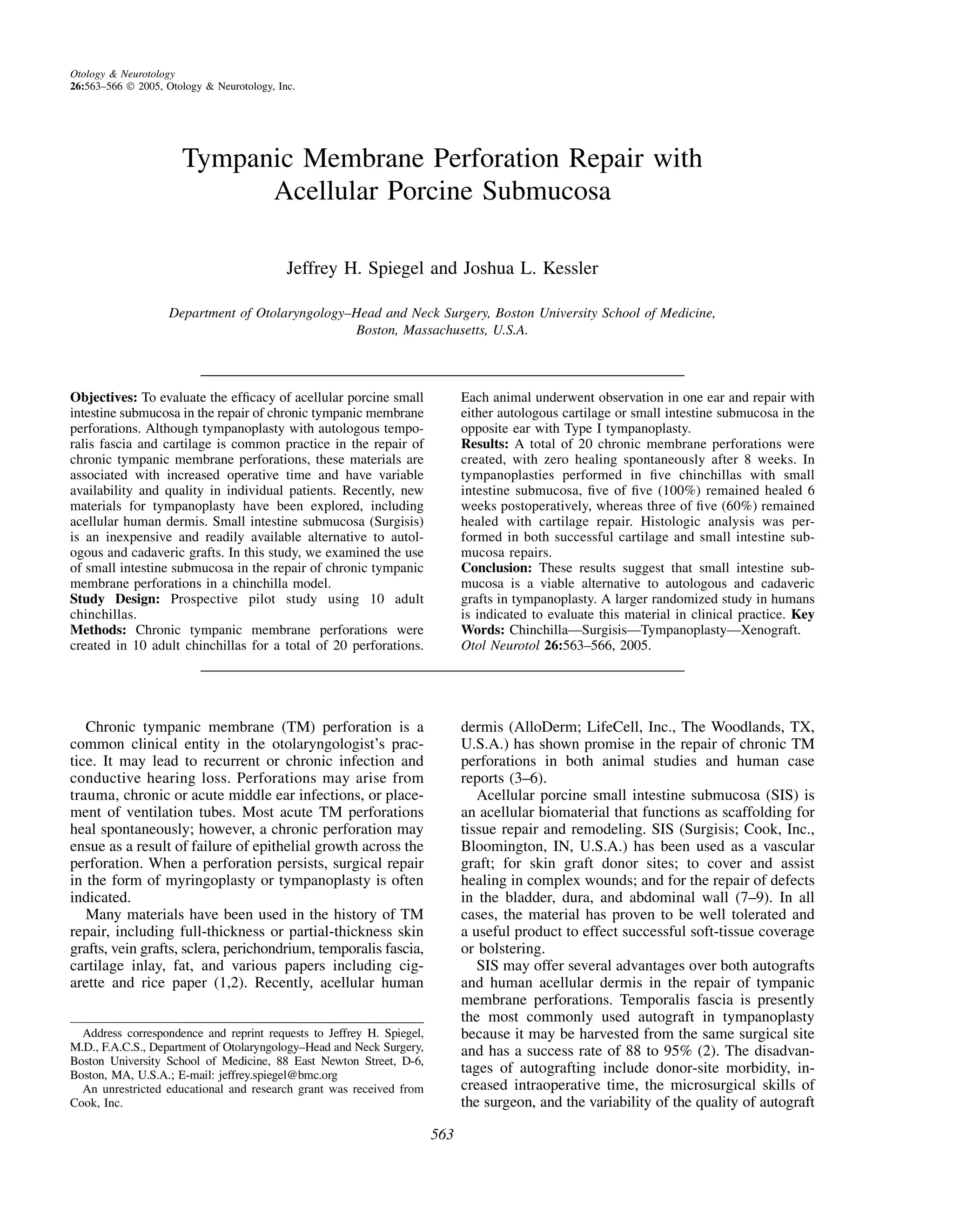 Tympanic Membrane Perforation Repair with Acellular Porcine Submucosa | PDF