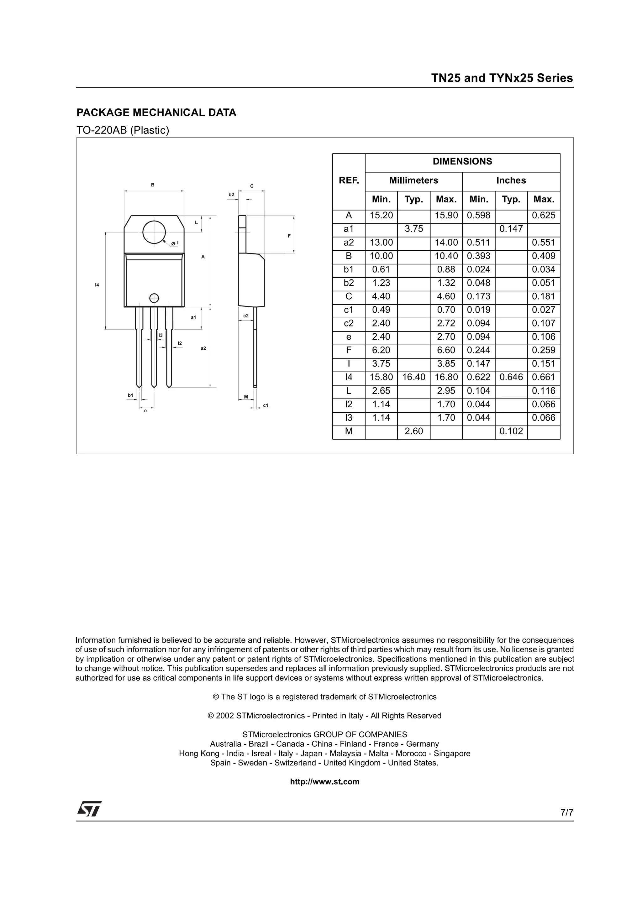 Original Thyristor TYN825RG 825 25A 800V TO-220 New STMicroelectronics ...
