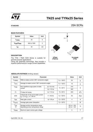 Original Thyristor TYN825RG 825 25A 800V TO-220 New STMicroelectronics ...