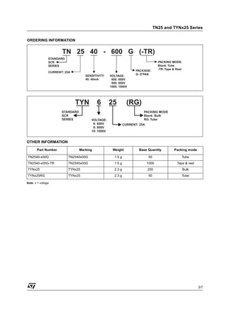 Original Thyristor TYN825RG 825 25A 800V TO-220 New STMicroelectronics ...