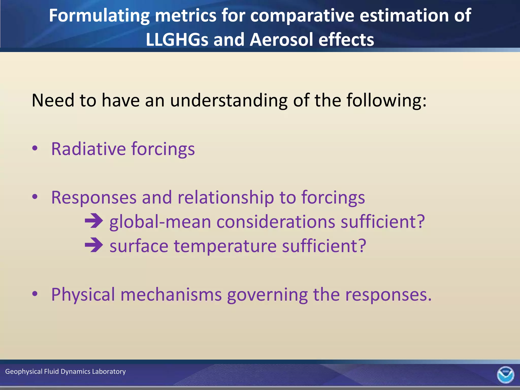 Aerosols versus LLGHGs: Global Forcing:Response relationships - V ...