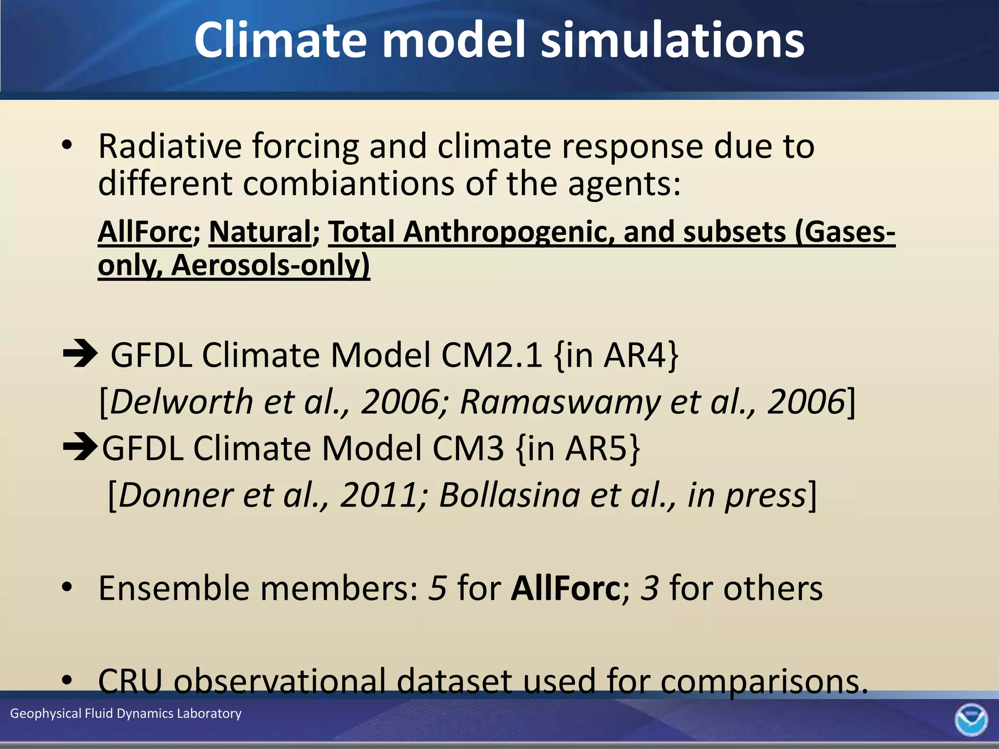 Aerosols versus LLGHGs: Global Forcing:Response relationships - V ...