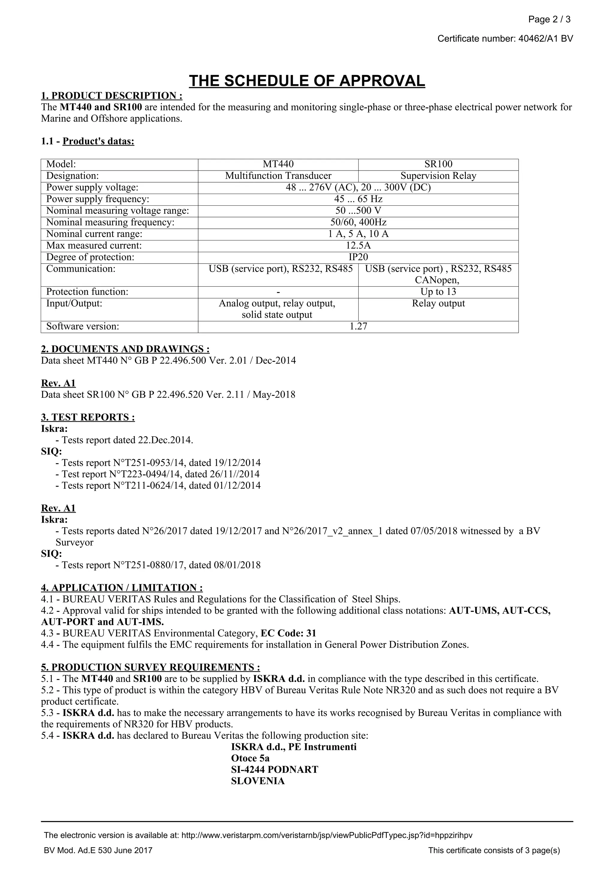 Iskra.EU | Type approval-certificate-for-marine-offshore-mt440 | PDF