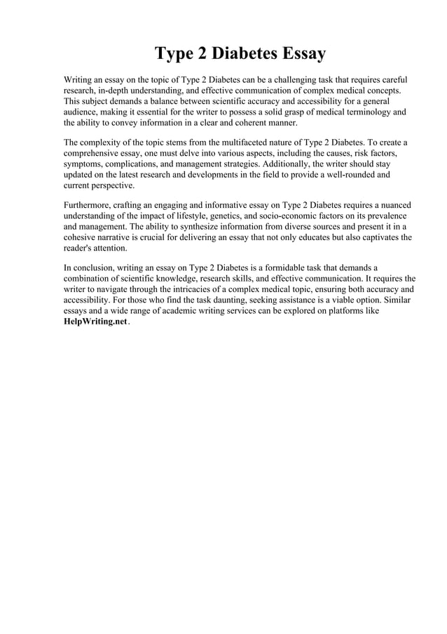 Type 2 Diabetes Essay. Treatment Methods of Diabetes Type 2 Essay ...