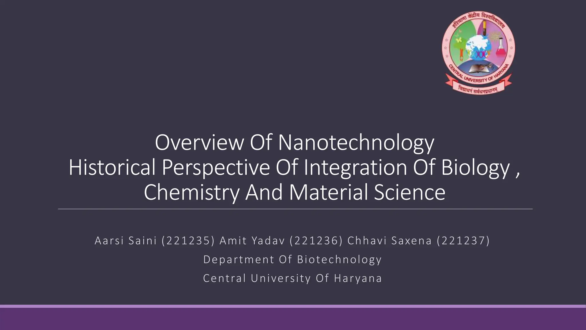 Overview Of Nanotechnology Historical Perspective Of Integration Of Biology , Chemistry And ...