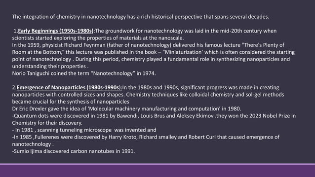 Overview Of Nanotechnology Historical Perspective Of Integration Of Biology , Chemistry And ...