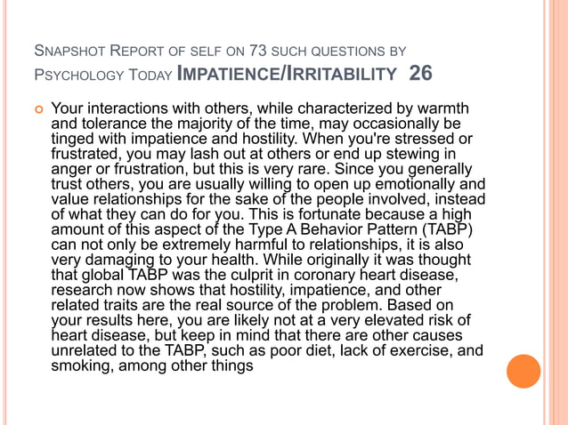 Type A Behavior Pattern (TABP) | PPT