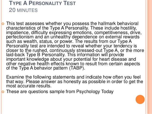 What is type a behaviour pattern