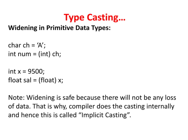 Type casting | PPTX | Programming Languages | Computing