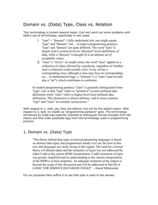 Domain vs. (Data) Type, Class vs. Relation | PDF