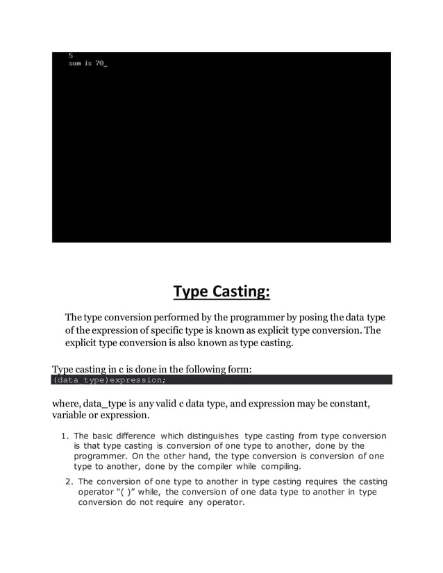 Type conversion in c | DOCX | Programming Languages | Computing