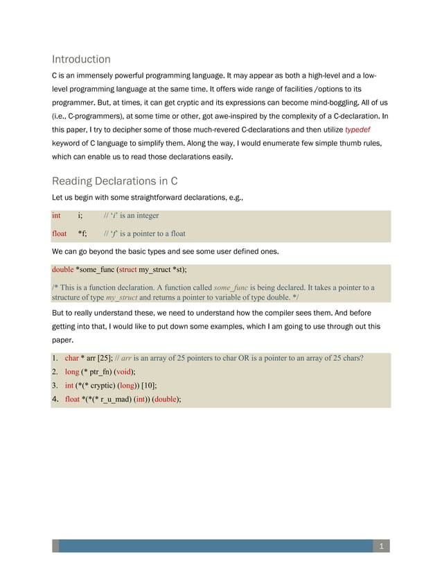 Complex C-declarations & typedef | PDF