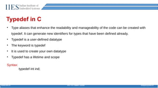 Typedef in C – Easy Explanation | IIES Bangalore | PPTX